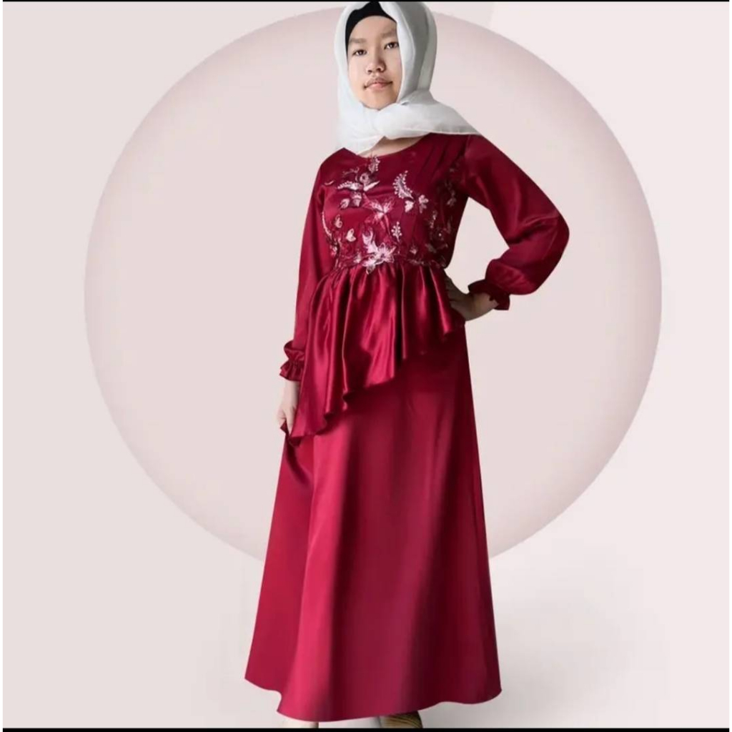 M'NASREEN ชุดเดรสเด็กมุสลิม มีระบาย พร้อมปักลูกไม้เก๋ๆ | Shopee Thailand