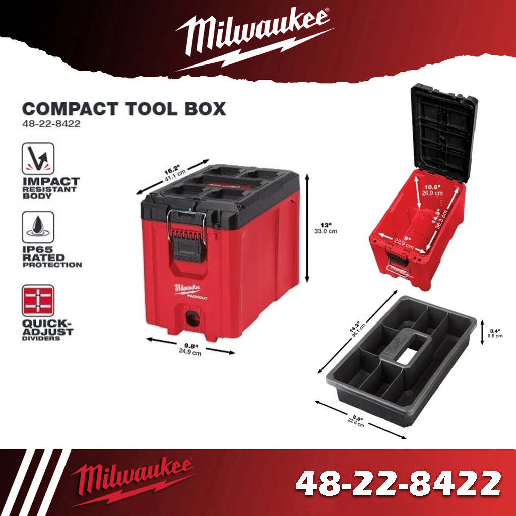 MILWAUKEE'S 48-22-8422 PACKOUT Compact Tool Box กล่องเครื่องมือ พร้อม ...
