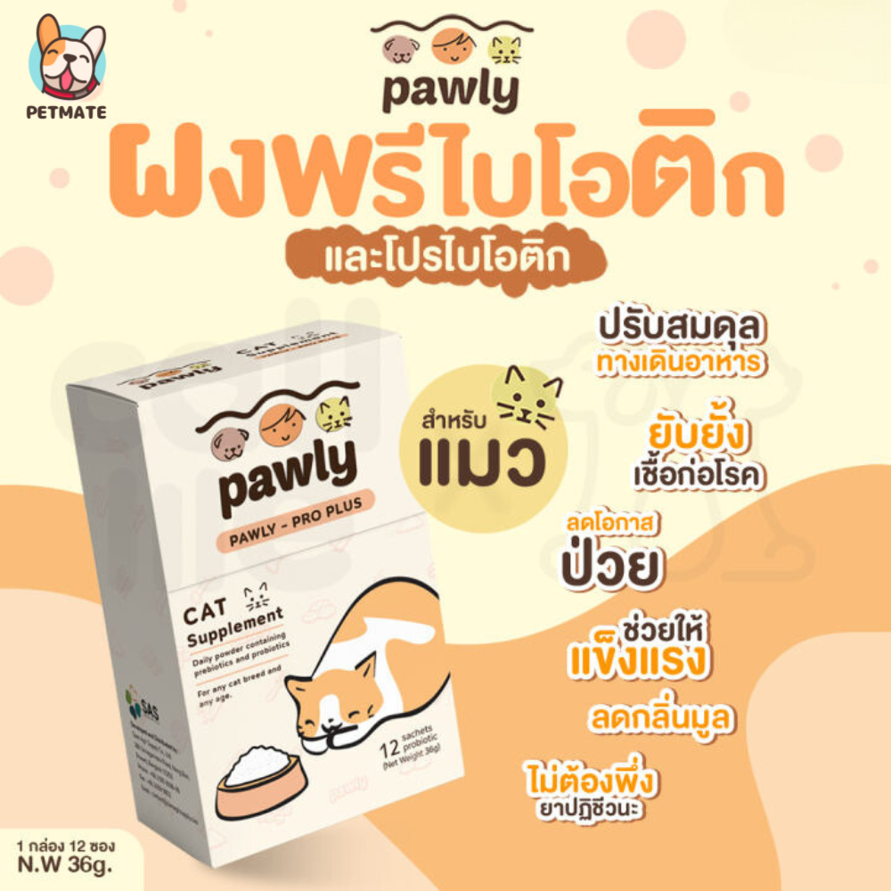 Pawly Pro Plus ผงโรยอาหารเเมว พรีไบโอติกและโปรไบโอติก สำหรับแมว ทานง่าย ...
