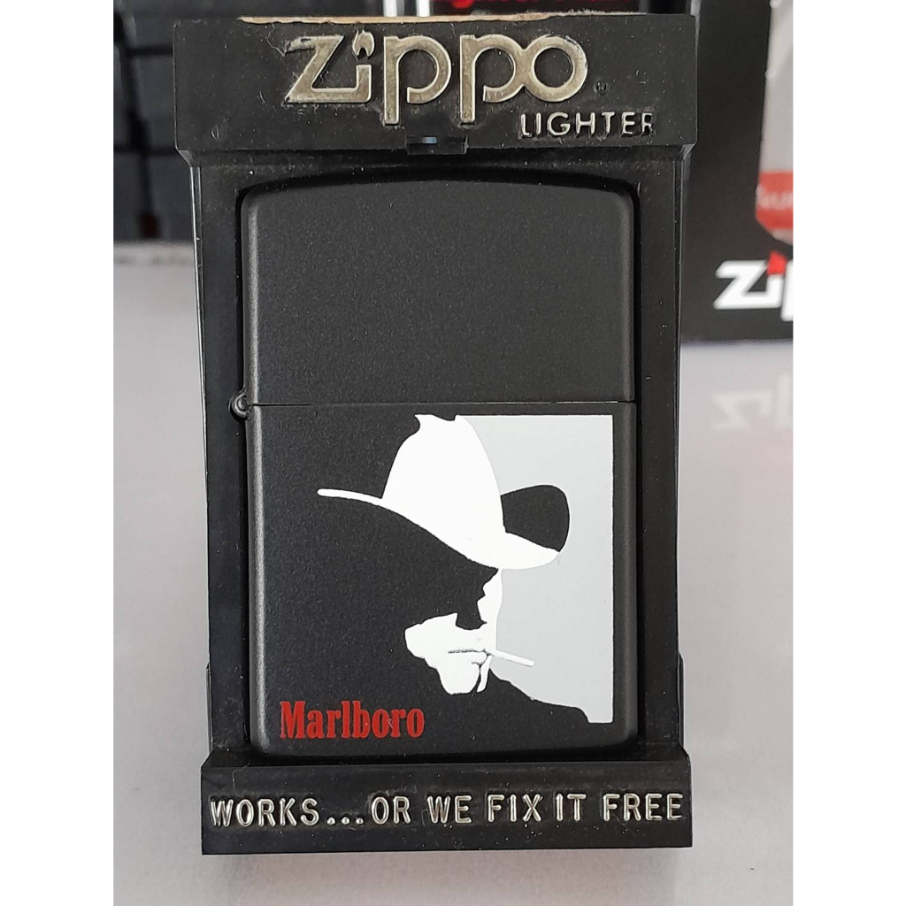 ZIPPO MARLBORO BLACK MATTE COLOR IMAGE สีดำเมทาลิค ลายแบบสกรีน ผลิตปี1990 ของใหม่ไม่ผ่านการใช้ ...