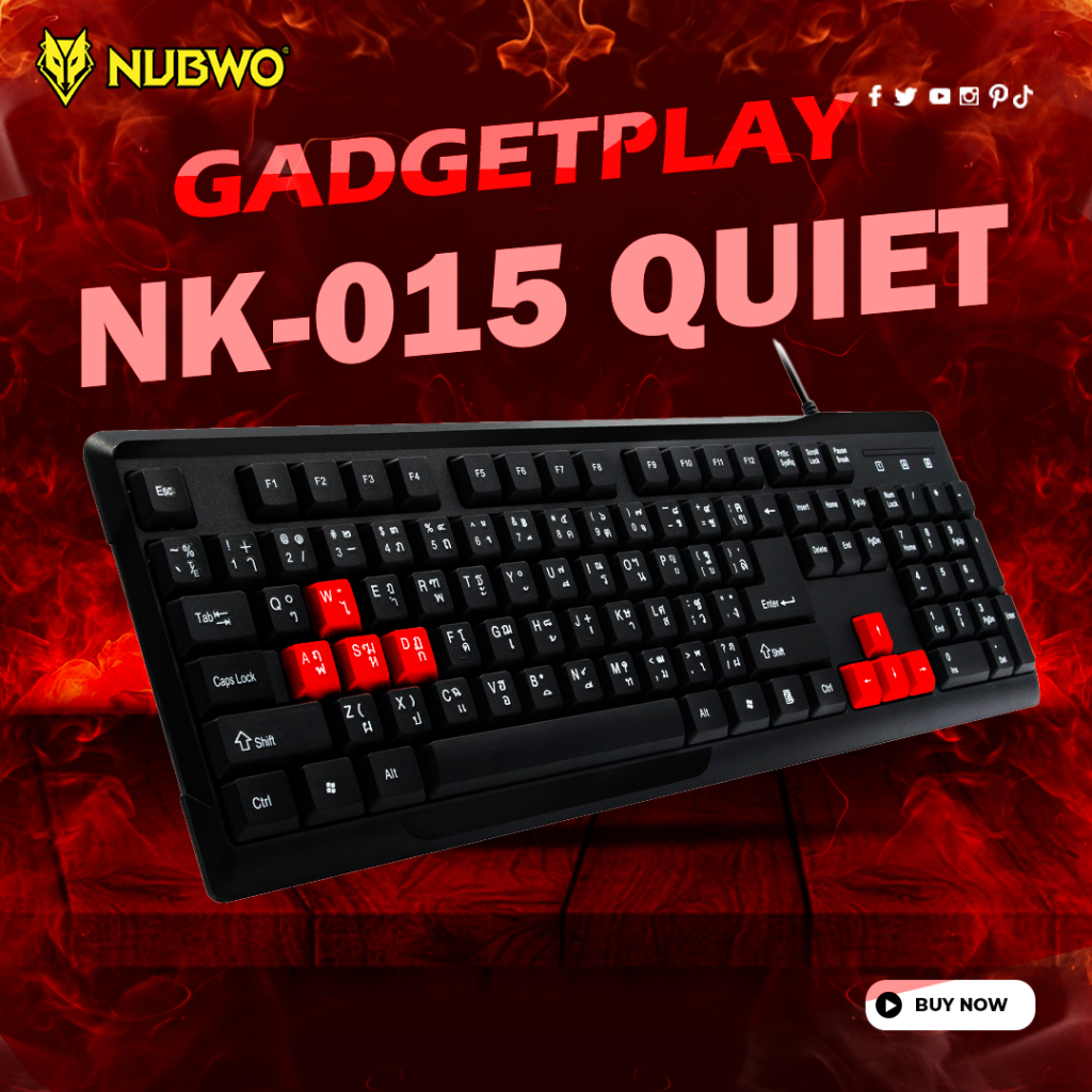 [กรุงเทพฯ ด่วน 1 ชั่วโมง] NUBWO KEYBOARD (คีย์บอร์ด) NK-015 QUIET (BLACK-RED) (RUBBER DOME) (EN ...