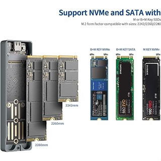 MD202 HIKSEMI M.2 NVMe and SATA SSD Enclosure Aluminum, RTL9210B Chips ...