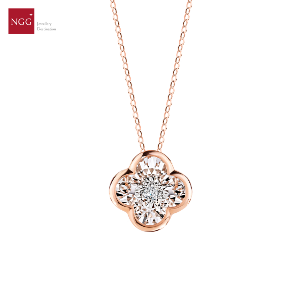 NGG Dazzling Diamond 18K Rose Gold Diamond Success Clover Necklace ...