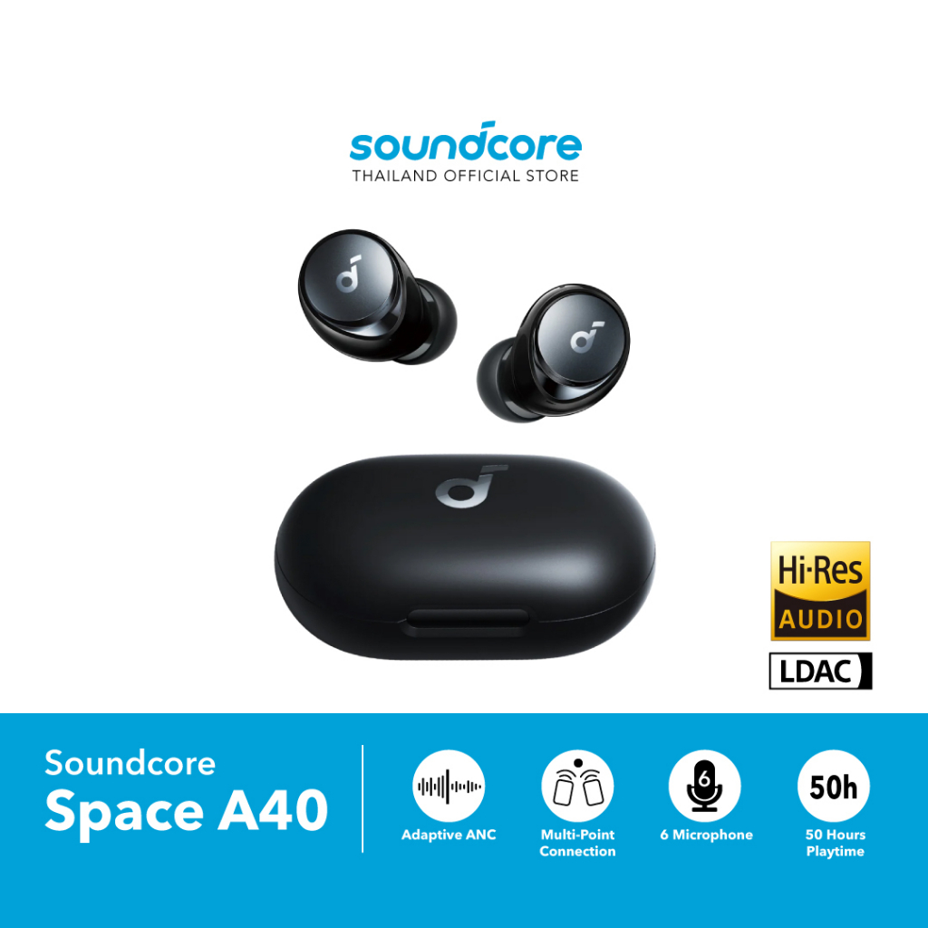 Soundcore Space A40 หูฟังบลูทูธ หูฟัง หูฟังไร้สาย ANC ลดเสียงรบกวน 98% ...