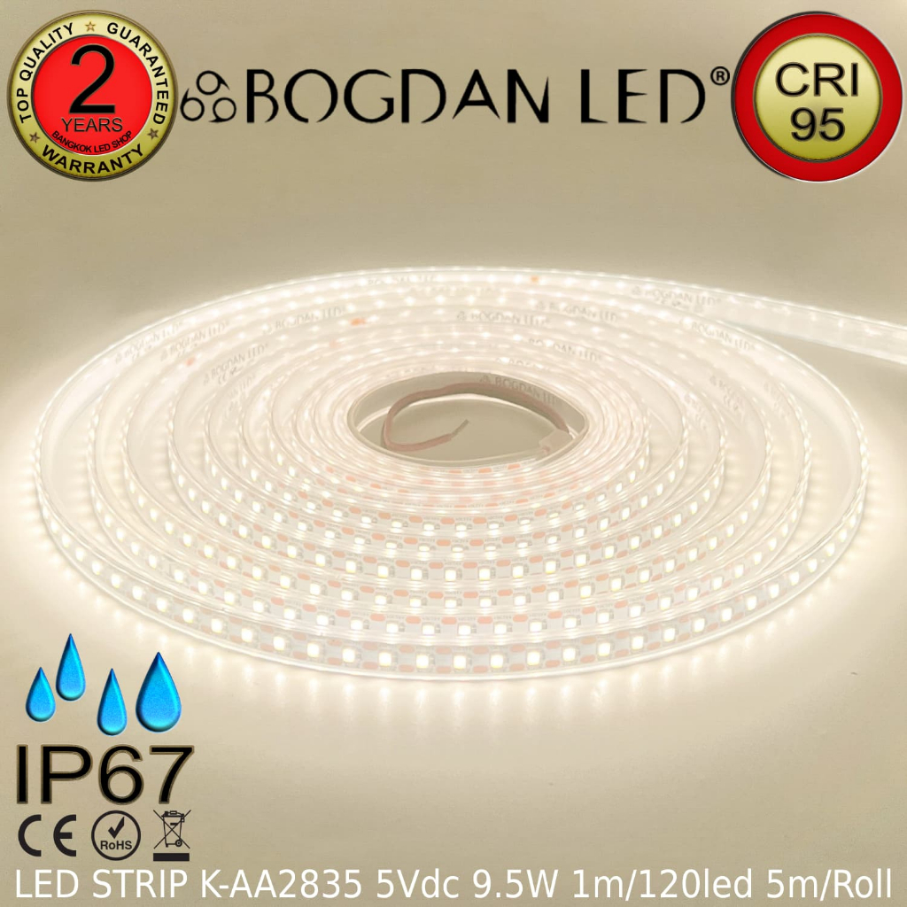 LED STRIP, K-AA2835-120-4000K DC-5V 9.5W/1M 120LED/1M IP67 ยี่ห้อ BOGDAN LED ไฟเส้นสำหรับตกแต่ง ...
