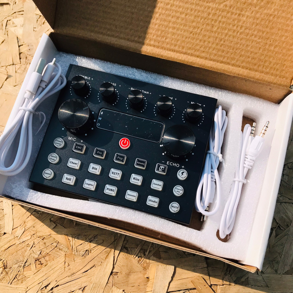 V8 Live sound card +ไมค์อัดเสียง พร้อมขา ครบชุด / การ์ดเสียง sound card ...