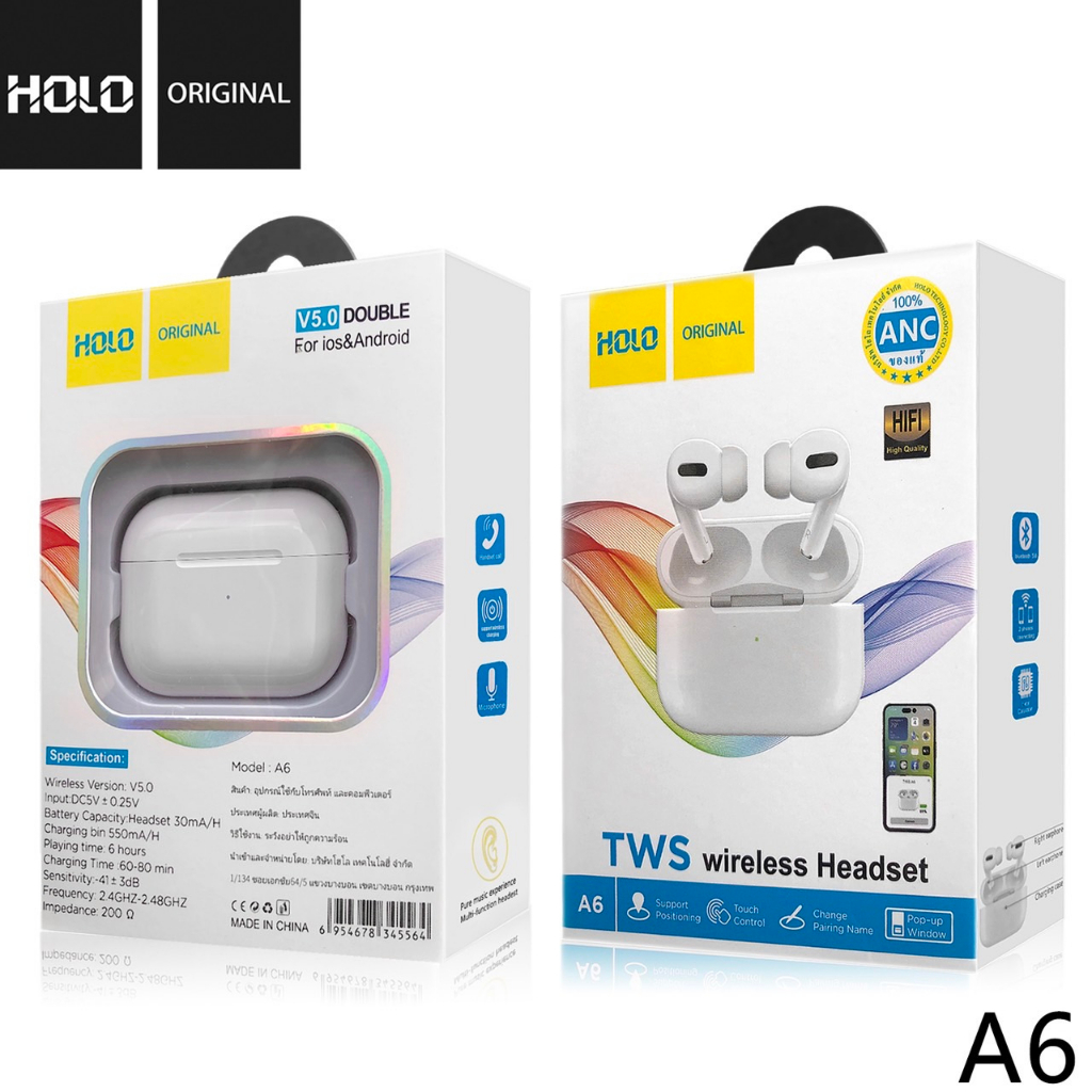 หูฟังบลูธูท HOLO A6 รองรับการชาร์จเเบบไร้สายและมีสายทั้ง2วิธี | Shopee ...