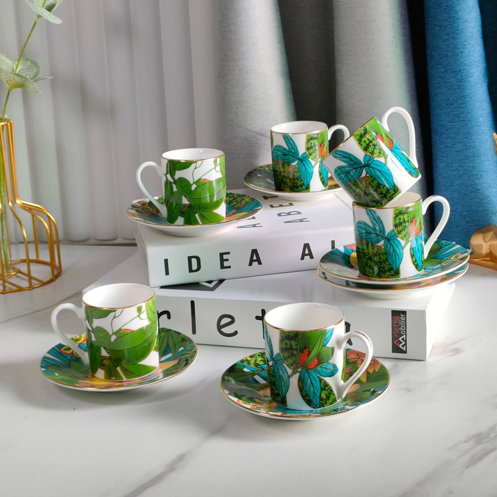 H home gift box set, espresso cups, jungle bone china cups and plates ...