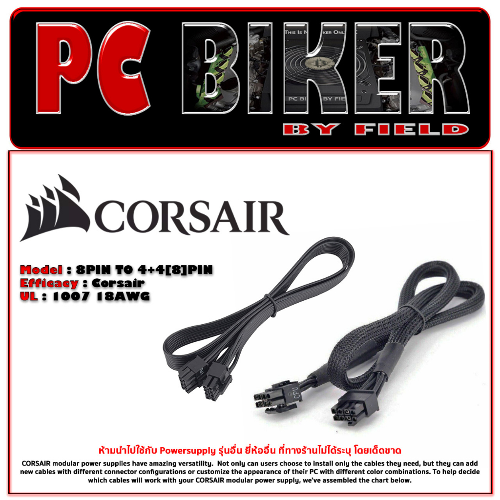 (สายไฟพาวเวอร์ซัพพลาย)Corsair CPU 8Pin To 4+4[8]Pin For Series AXI,HX ...