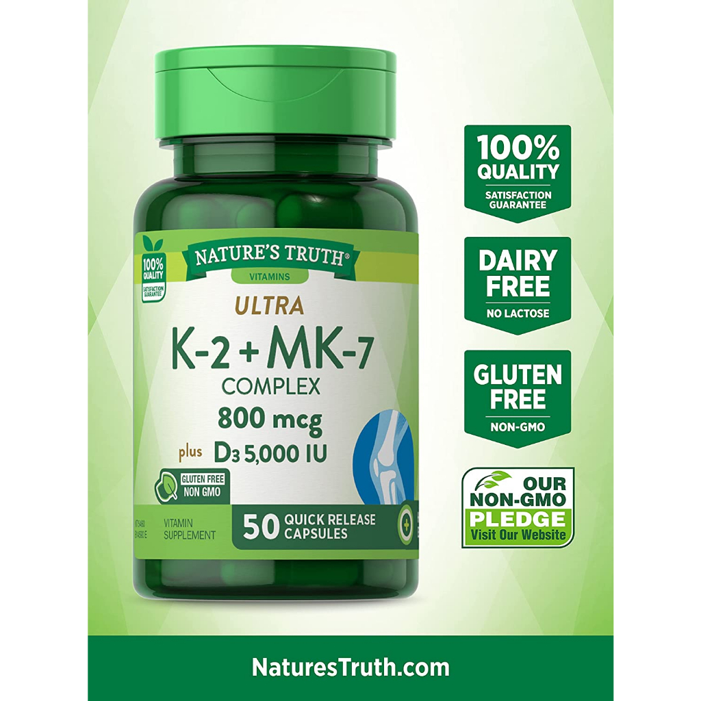 Vitamin K2 Complex Supplement | 800 mcg | 50 Capsules | MK4 MK7 Complex ...