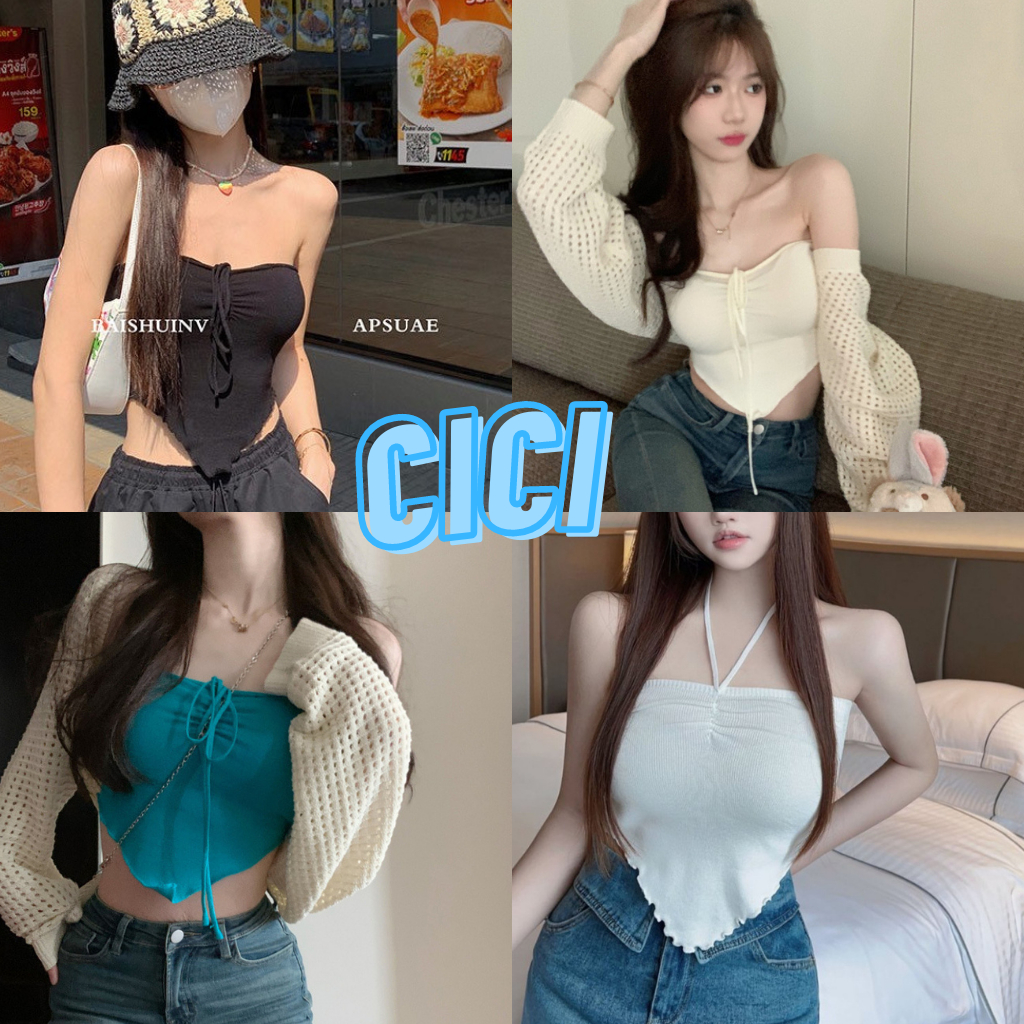 Cici(NO. 3061)เกาะอกทรงสามเหลี่ยม ดีเทลผูกโบว์ด้านหน้า | Shopee Thailand