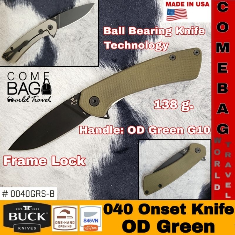 มีดBuck รุ่น 040 Onset OD Green ใบมีด S45VN เคลือบ Cerakote®ระบบลูกปืน ด้าม G10 สีน้ำตาลอมเหลือง ...
