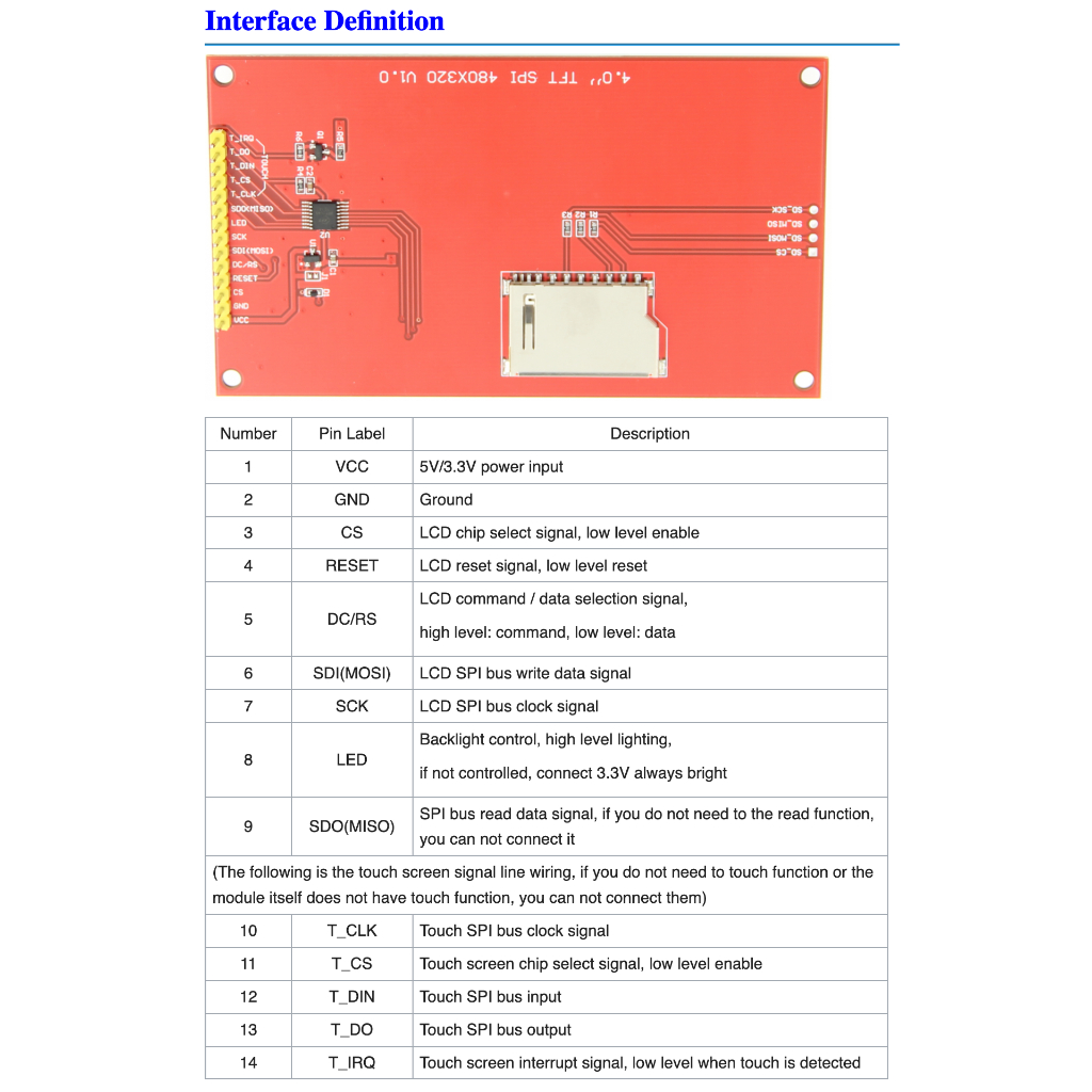 🇹🇭 โมดูลหน้าจอแสดงผล 4นิ้ว 480x320 TFT LCD สำหรับ ESP32/Arduino UNO/MEGA 2560/STM32 จอแสดงผล TFT ...