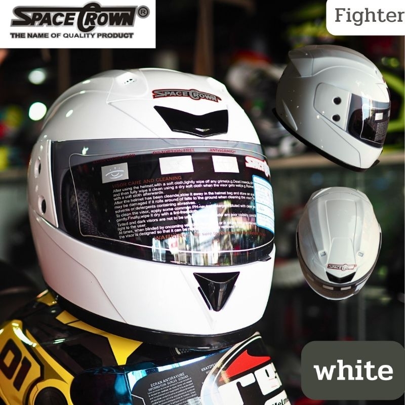 หมวกกันน๊อคเต็มใบ SPACE CROWN รุ่น FIGHTER หุ้มคาง สีขาวล้วน สีเทา ...