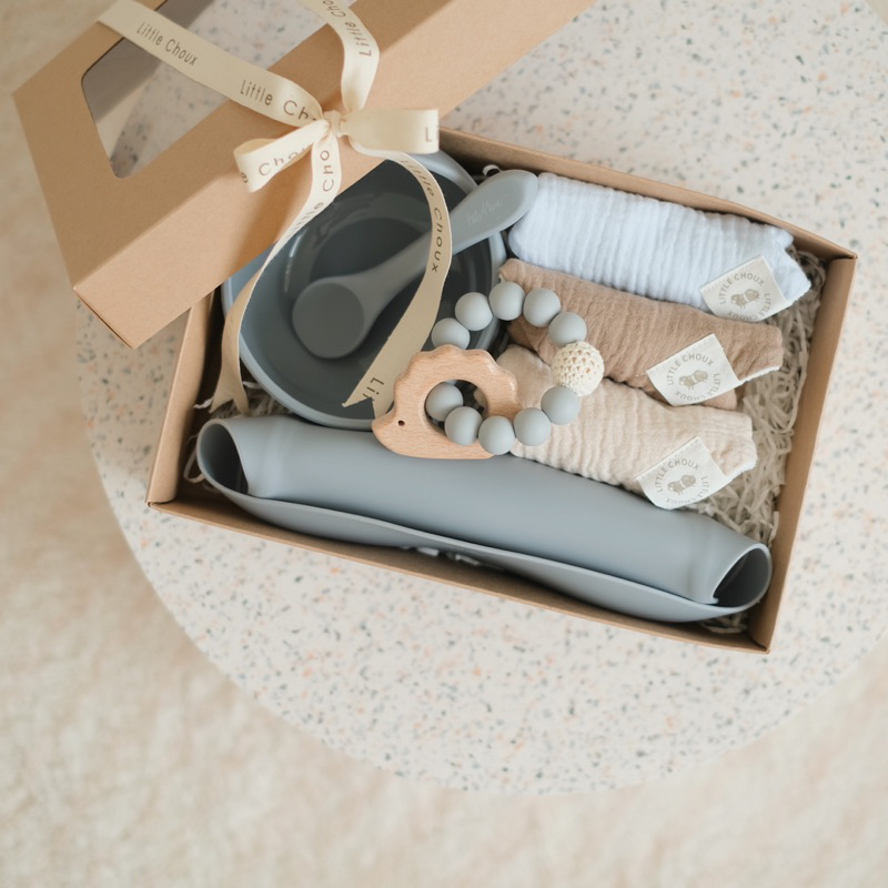 Baby gift set (small size) กิ๊ฟเซ็ต ชุดเล็ก แบบผ้าซับน้ำลาย สีฟ้า ...