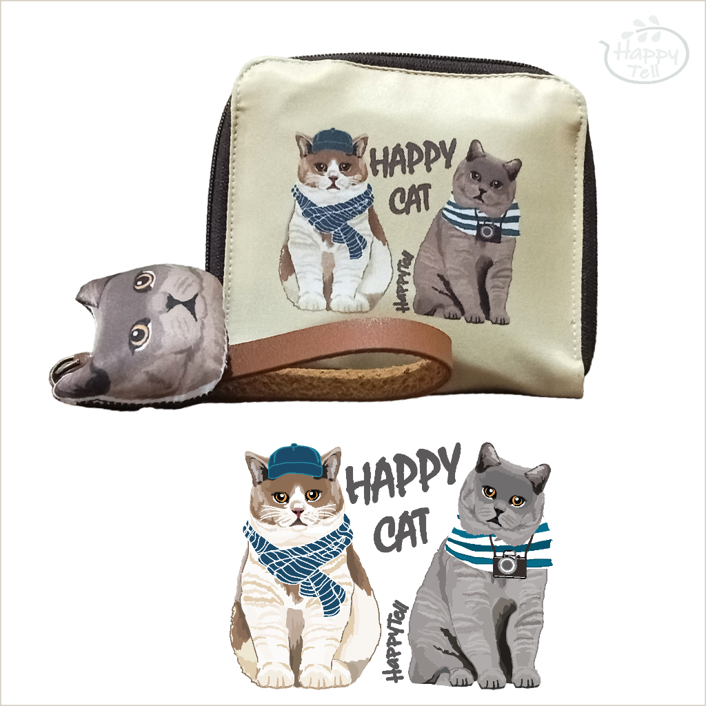 Happy Tell กระเป๋าสตางค์ใบสั้น ผ้าไมโครพิมพ์ลาย สายยาว10 ซม Wallet bag ...