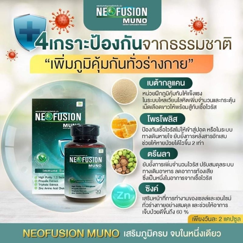 Neofusion Muno นีโอฟิวชั่น 30 แคปซูลอาหารเสริมภูมิคุ้มกัน4เกราะป้องกันจากธรรมชาติ สินค้าใหม่ ของ ...