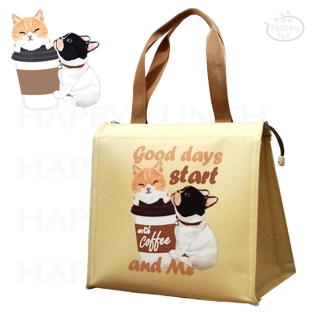 Happy Tell กระเป๋าเก็บอุณหภูมิ ผ้าแคนวาสพิมพ์ลายใส่กล่องอาหารได้หลาย ...