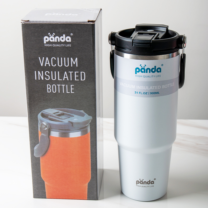 (ของแท้ ) พร้อมส่ง 900ml แก้วเก็บความเย็น Panda แบบใหม่มีที่จับ หูหิ้ว แก้วกาแฟ แก้วสแตนเลส304 ...