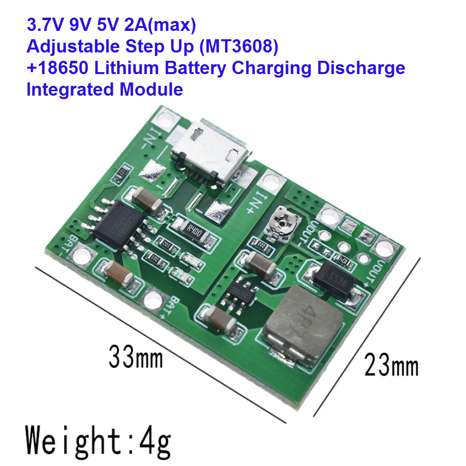 3.7V 9V 5V 2A Adjustable Step Up 18650 Lithium Battery Charging ...