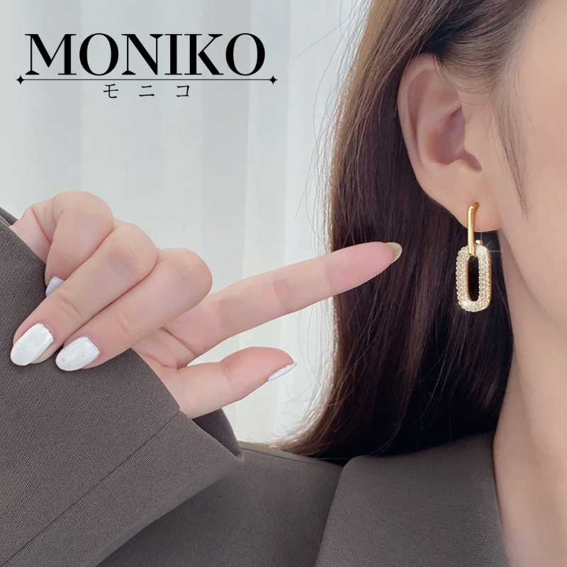 MONIKO ต่างหูเพทาย ทรงห่วงเหลี่ยม ฝังเพชรคิวบิกเซอร์โคเนีย | Shopee ...