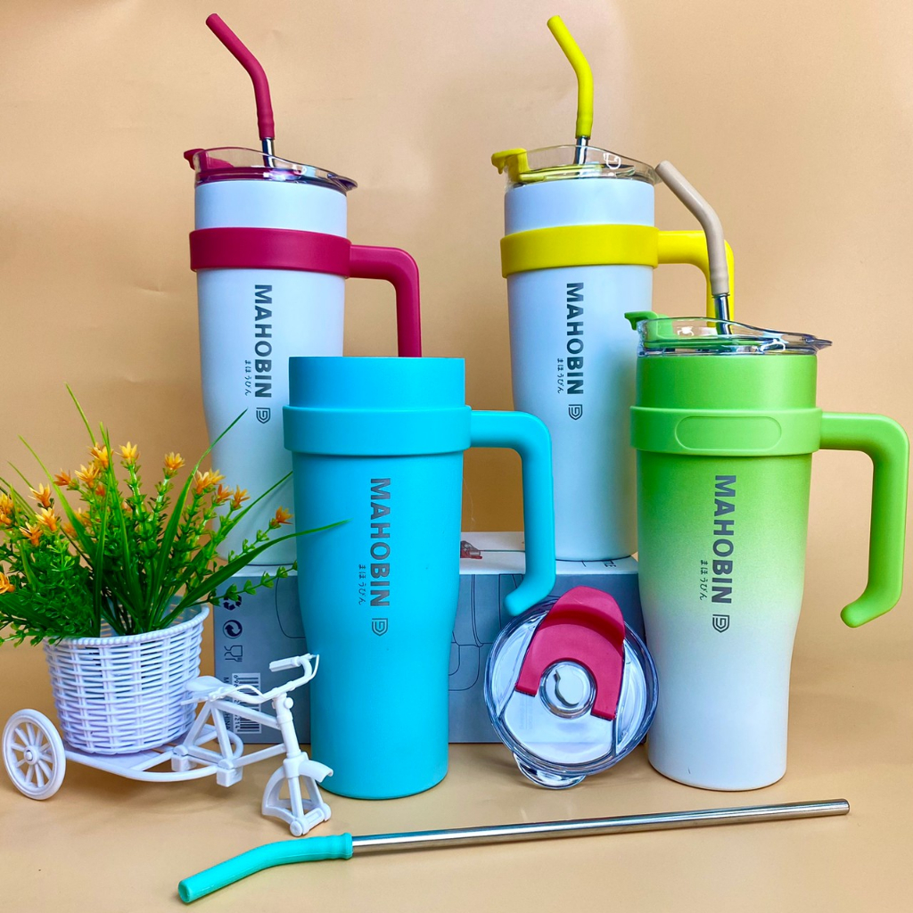 Mahobin แก้วเก็บความเย็น-ความร้อน แบบมีหูจับพร้อมหลอด สแตนเลส SUS 304 ขนาด 40 Oz./1180ML ( DL ...