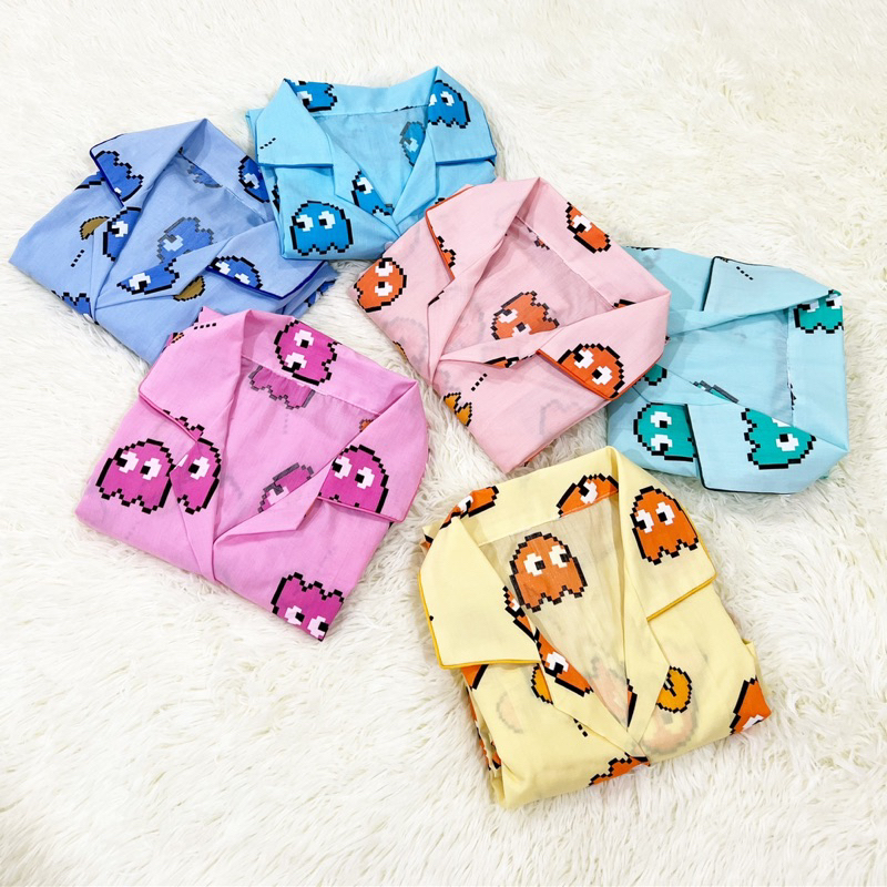 ชุดนอนขาสั้นแขนสั้น ลาย pac man แบรนด์ sleep with mori | Shopee Thailand