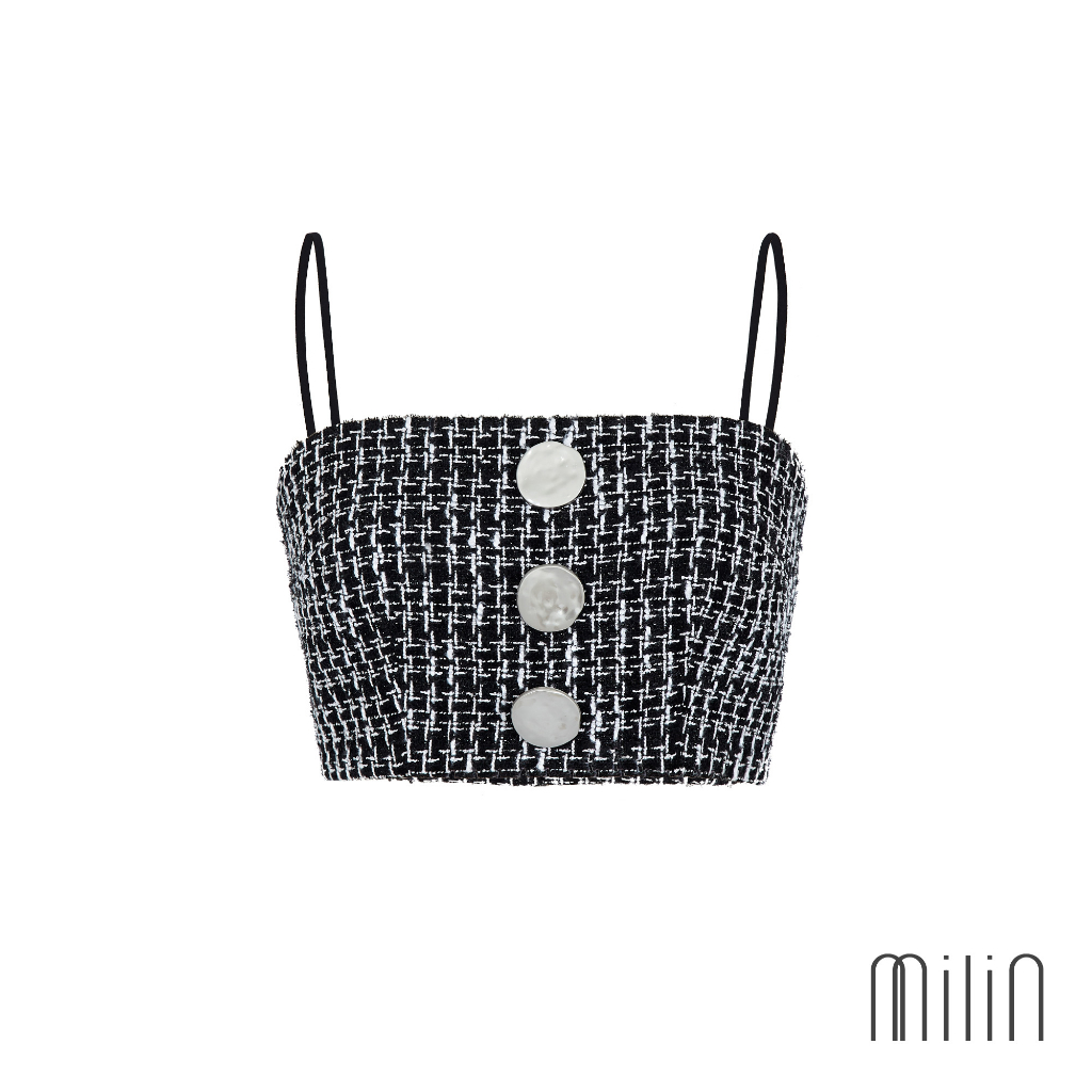[MILIN] Brando Top Button tweed spaghetti tube top เสื้อครอปสายเดี่ยว ...