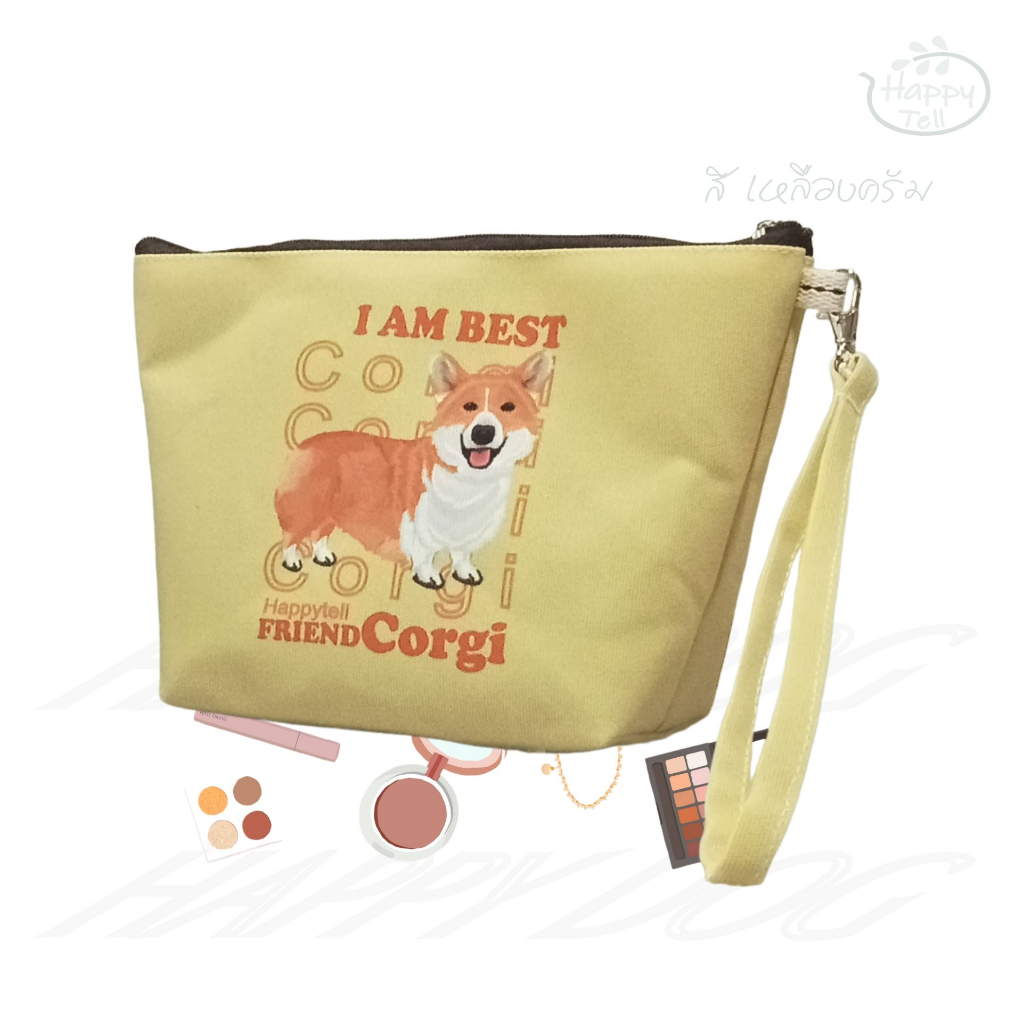 Happy Tell กระเป๋าเครื่องสำอางใบเล็ก มีสายคล้อง ผ้าแคนวาส Makeup Bag ...