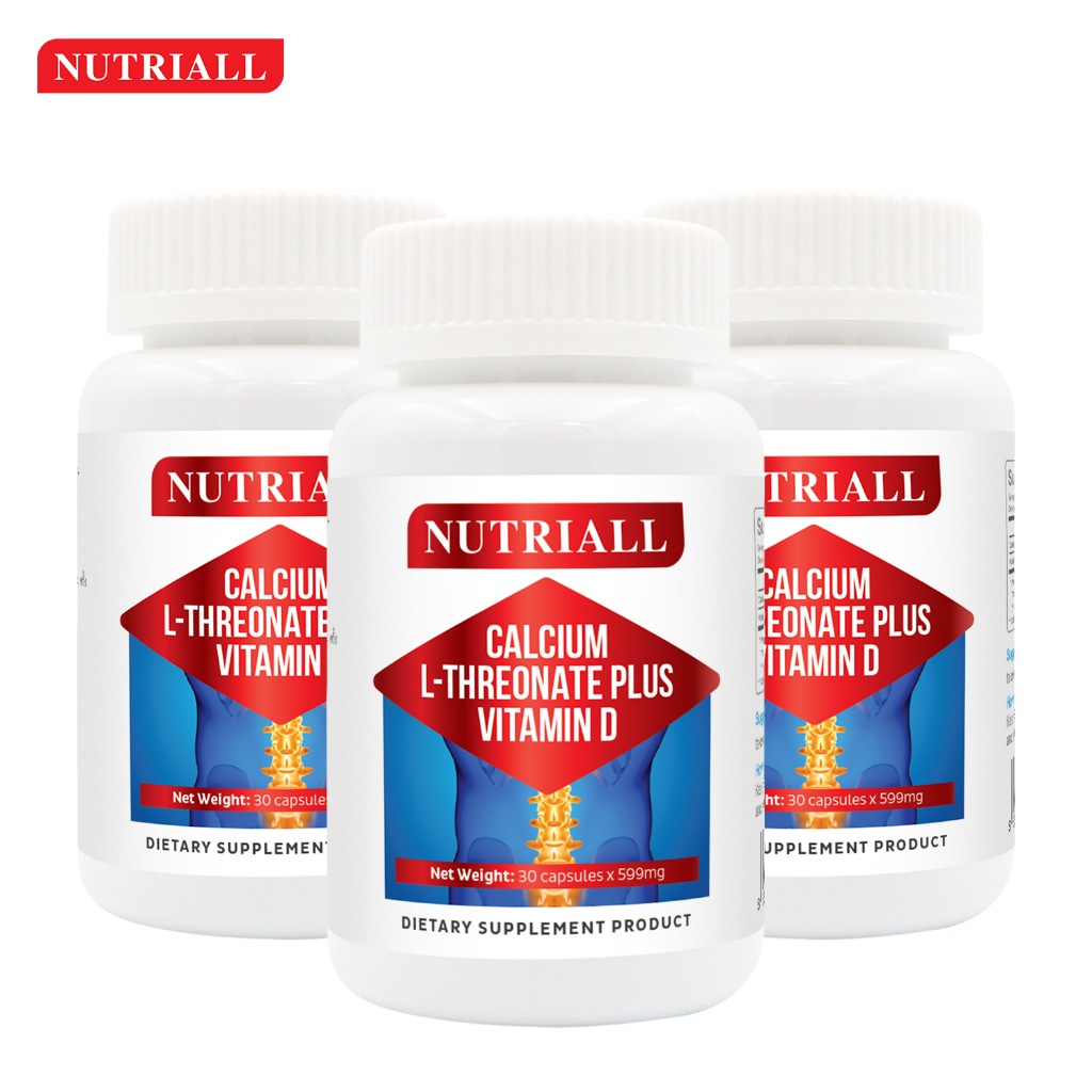 แคลเซียม แอลทรีโอเนต x 3 ขวด พลัส วิตามินดี Calcium L-Threonate Vitamin D นิวทริออล Nutriall แอล ...