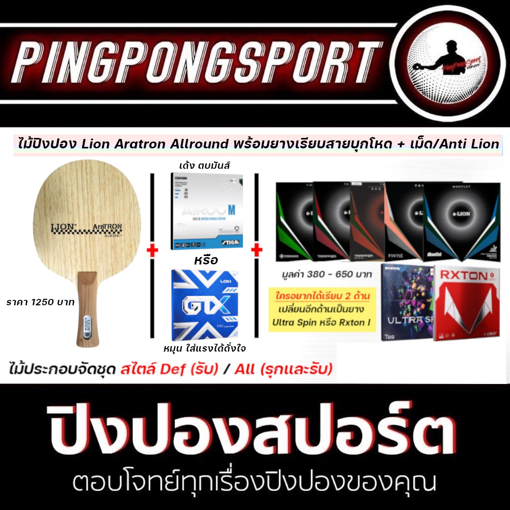 ไม้ปิงปองประกอบ สไตล์รับ / สไตล์รุกและรับ Lion Aratron Allround พร้อม ...