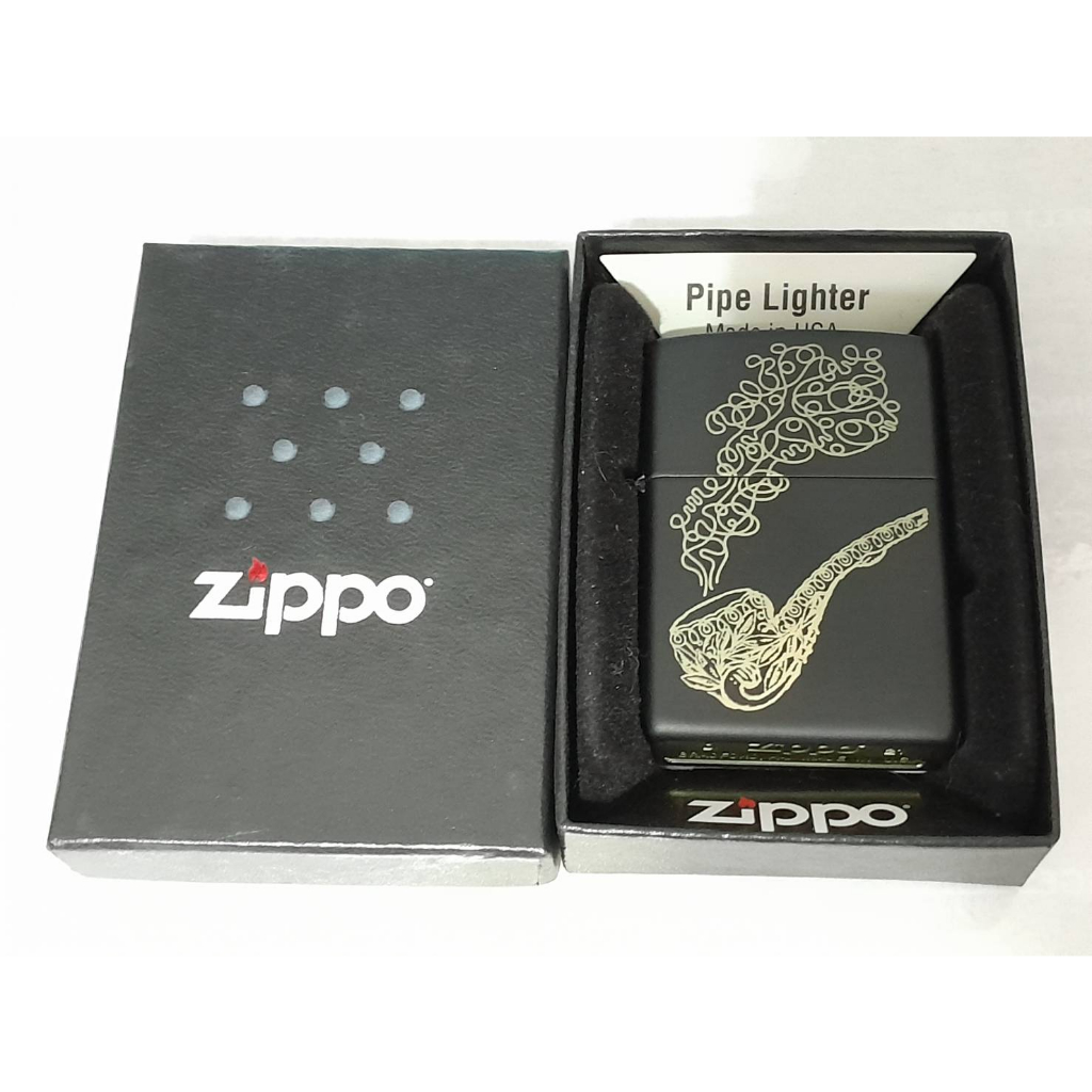ZIPPO 218 PIPE AND SMOKE BLACK MATTE LASER ENGRAVE สีดำเมทาลิค ลายแบบ ...
