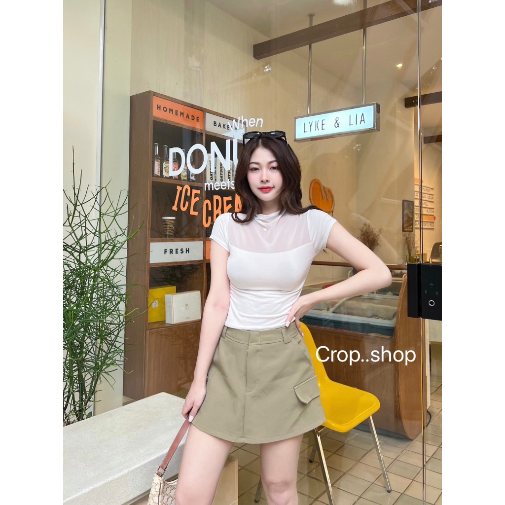 crop..shop สวยมาก New Arrival แขนสั้น คอกลมมุ้ง ตัวเสื้อ ใช้ผ้าเรยอน งานจริงสวยตรงปก ราคาดีมาก ...