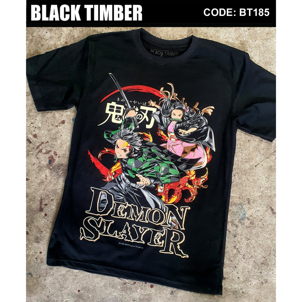 BT 185 Demon Slayer เสื้อยืด สีดำ BT Black Timber T-Shirt ผ้าคอตตอน สกรีนลายแน่น S M L XL XXL ...