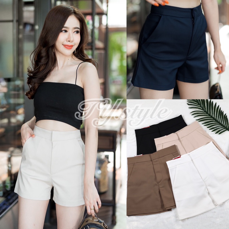 PT closets ♡ กางเกงขาสั้น ทรงเบสิค ซิปหน้าตะขอหน้า ผ้าดับเบิ้ลซาติน #TB023 | Shopee Thailand