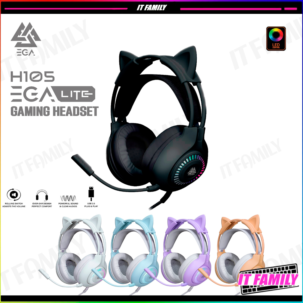 หูฟังเกมมิ่ง EGA รุ่น H105 LITE GAMING HEADSET หููแมวถอดได้ สาย USB รับ ...