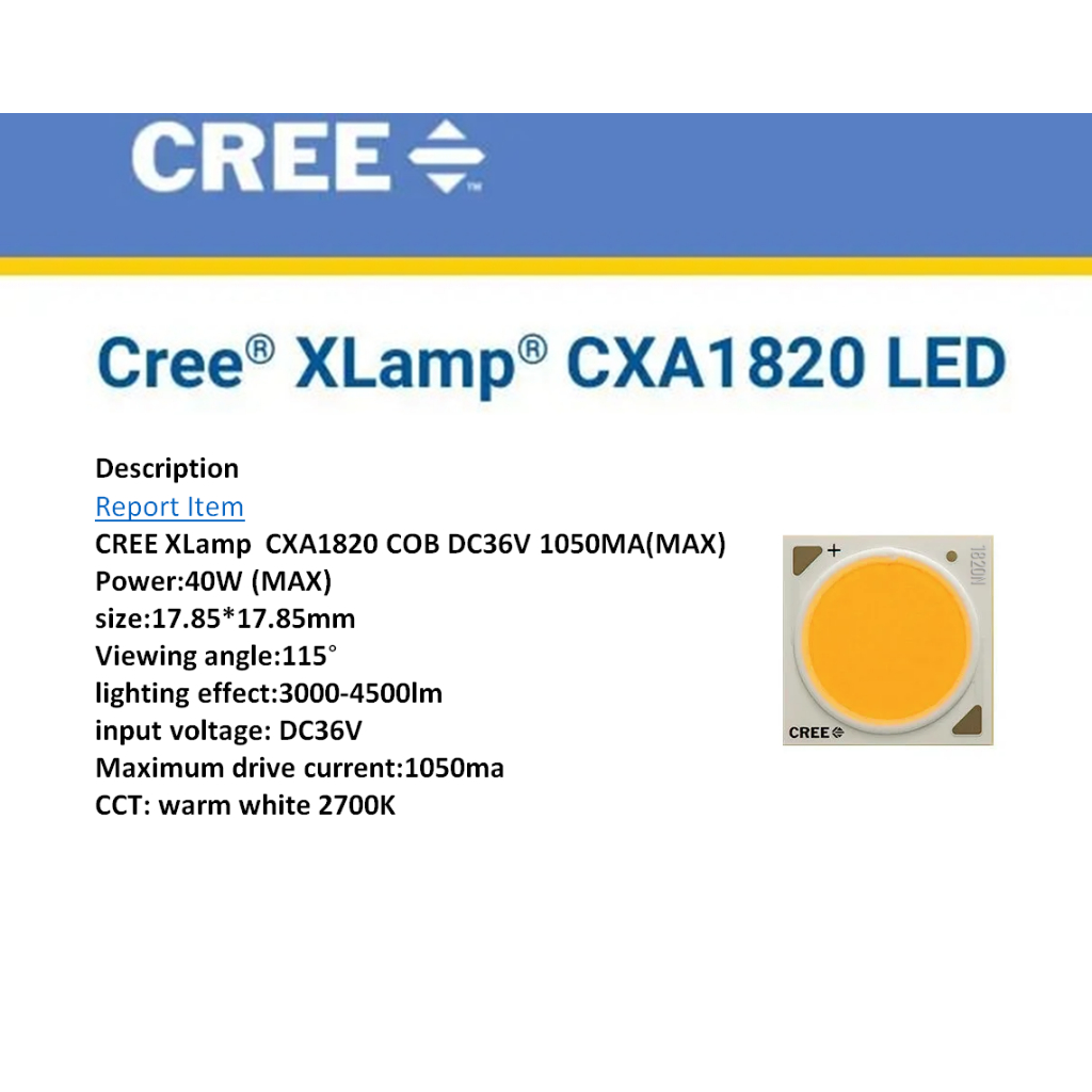 CREE XLamp CXA1820 COB 40W DC36V 1050MA(MAX) 2700K | Shopee Thailand