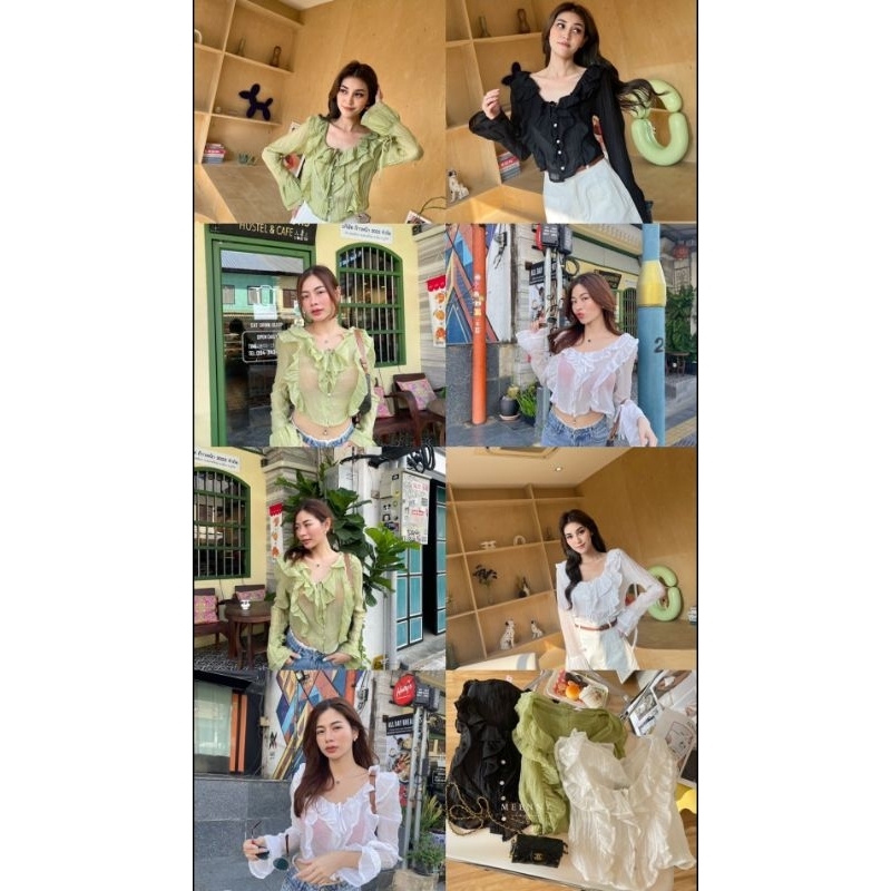 molorda เสื้อแขนยาวทรงครอป ผ้ายับผ้าย่น | Shopee Thailand