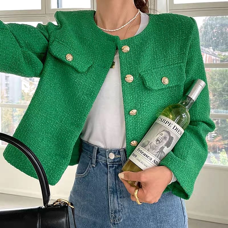 พร้อมส่ง 2สี เขียว,ฟ้า เสื้อคลุมผ้าทอกระดุมสีทอง T081 | Shopee Thailand