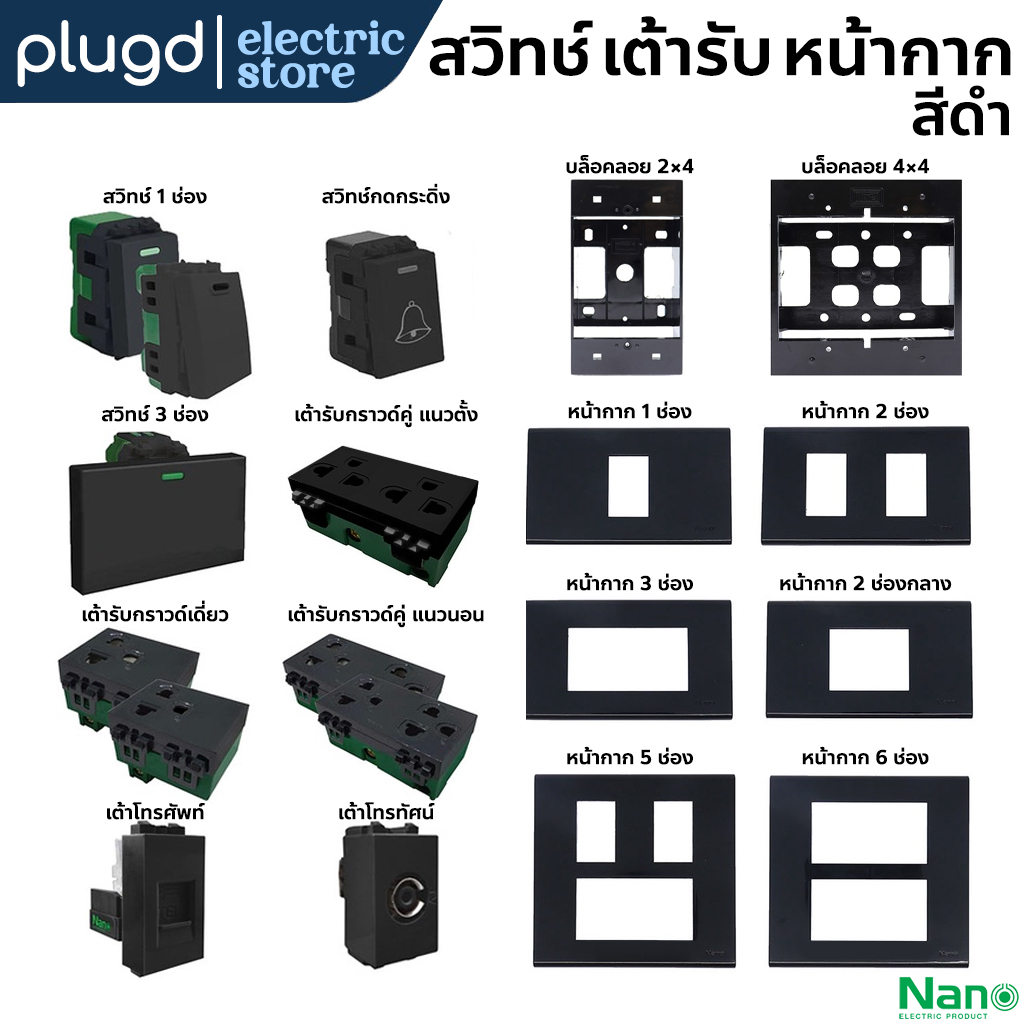 สวิทช์ ปลั๊ก เต้ารับ หน้ากาก กล่องลอย TV LAN โทรศัพท์ ปลั๊กกราวด์ NANO ...