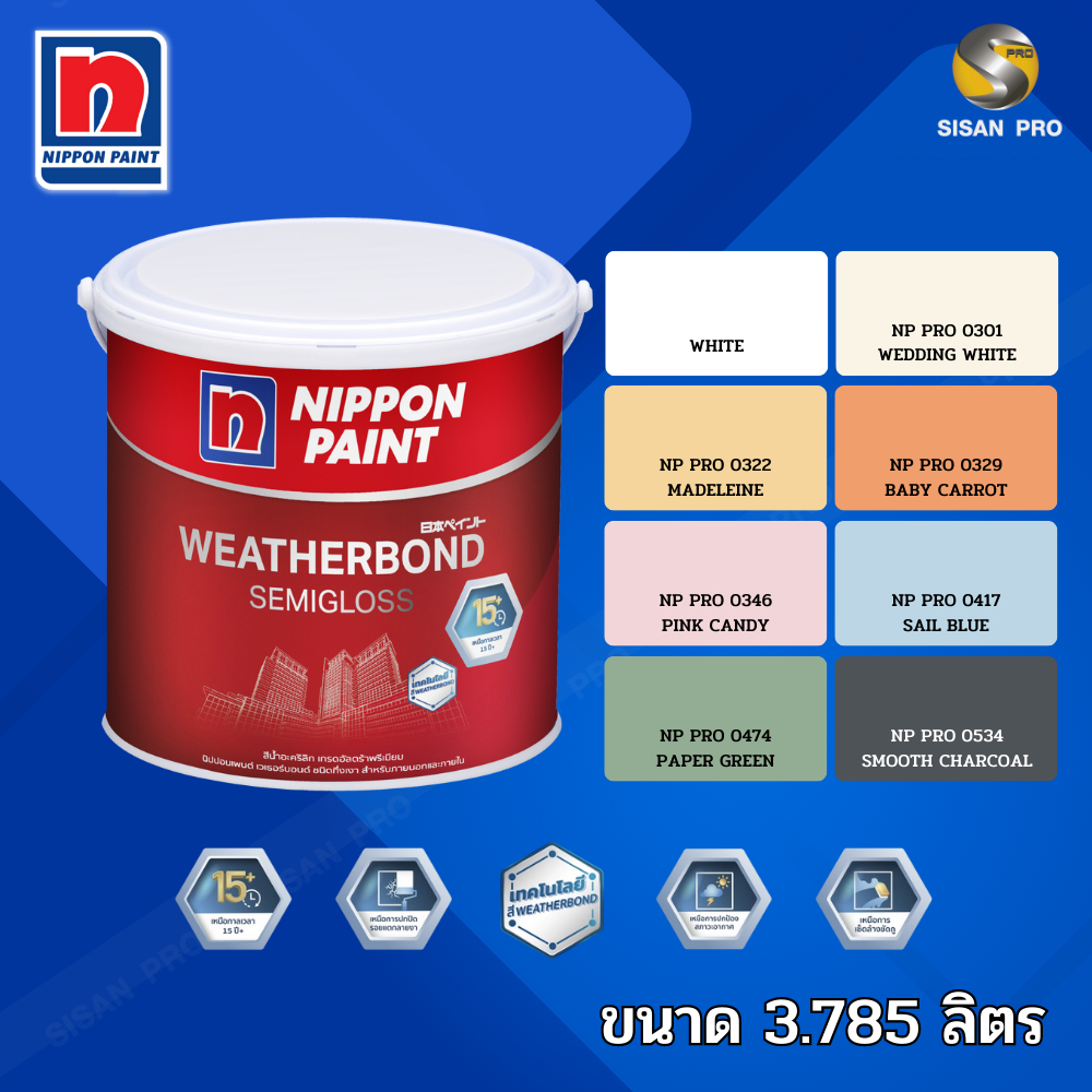 [โปรแถม Drop Sheet] Nippon Paint Weatherbond Semigloss นิปปอนเพนต์ สี ...