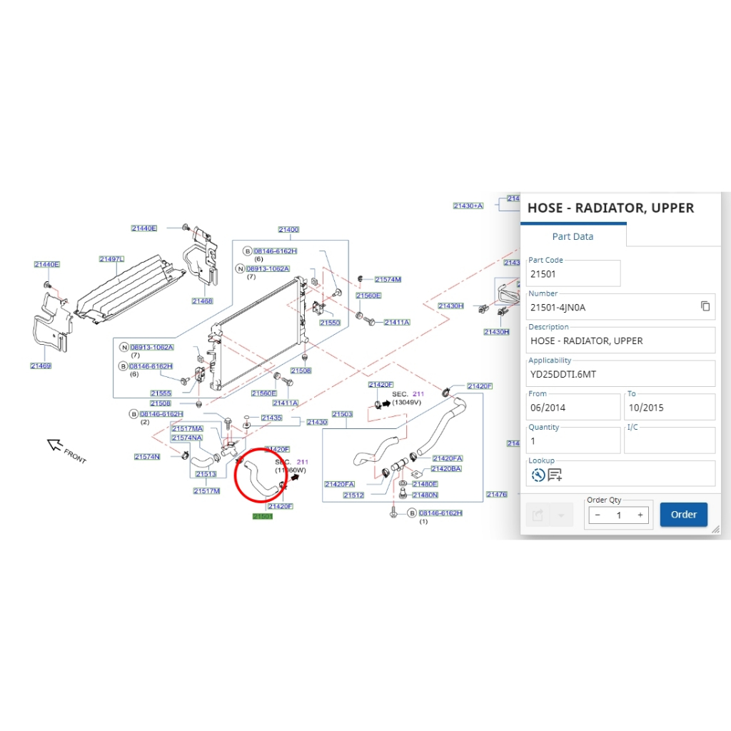 ท่อยางหม้อน้ำบน NISSAN NAVARA D23T NP300 ,YD25Ti 21501-4JN0A | Shopee ...