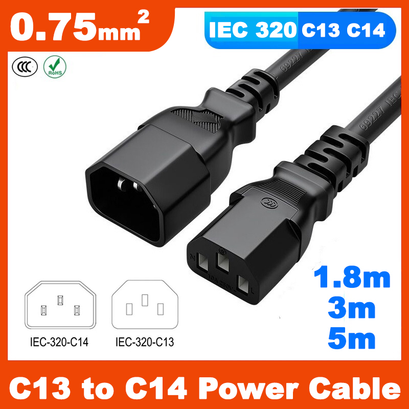 สายไฟ AC C13 to C14 Power Cable ( 0.75mm2 x 3 ) IEC 320 C13 C14 For PC ...