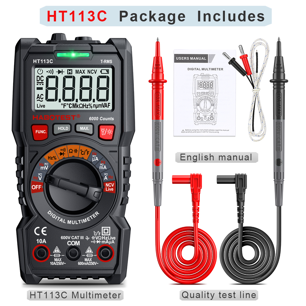 【มาถึงภายใน 3 วัน】HABOTEST HT113 มัลติมิเตอร์ 600V มัลติมิเตอร์แบบมือ ...