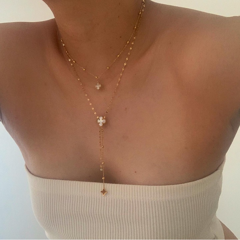 สร้อยสเตนเลส HER OBJECTIVE_HER 2 SIDE CLOVER PENDANT NECKLACE | Shopee Thailand