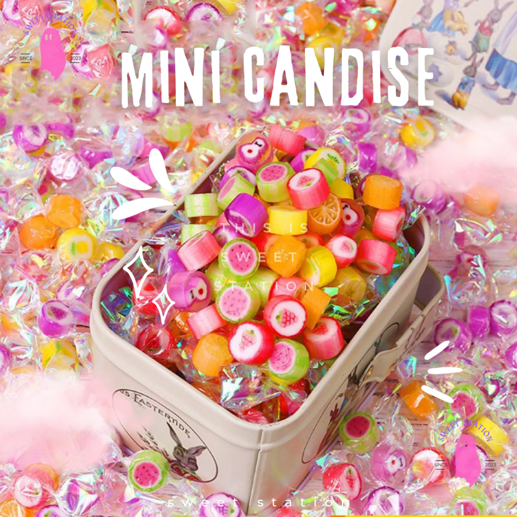 Mini candy ลูกอมตัด มินิ (แพ็ก50/100ชิ้น) คละรสผลไม้ หลากสี ลูกอมแฮนเมด ...