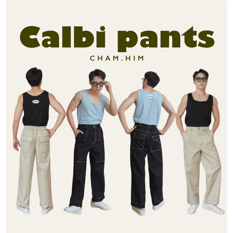 Calbi pants(เดินด้ายสี ขาว,ดำ ) | Shopee Thailand
