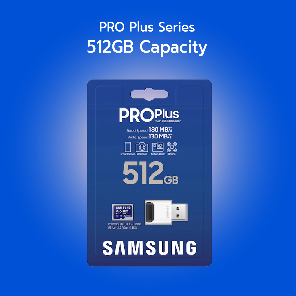 SAMSUNG PRO Plus+Reader 512 GB Micro SDXC (UHs-1 Memory Card with ...