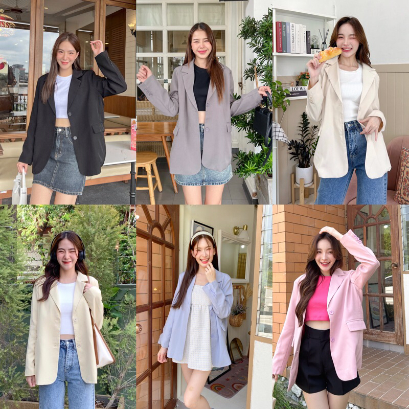 Basic Blazer เสื้อสูท เบเซอร์แขนยาว(BZ-001) | Shopee Thailand