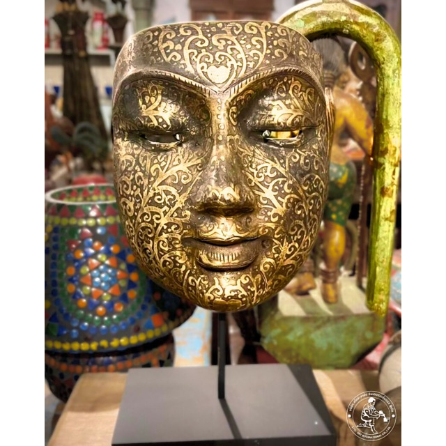 Antique Burmese brass mask hand-engraved with the face of Buddha ...